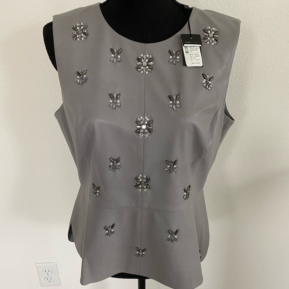 BCBGMaxAzria | Tops | Bcbg Maxazria Gray Leather Sequin Top L | Poshmark